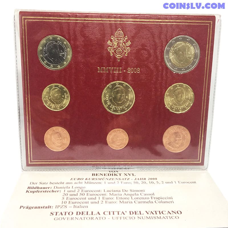 Vatican 2008 official BU euro coin set (8 coins)